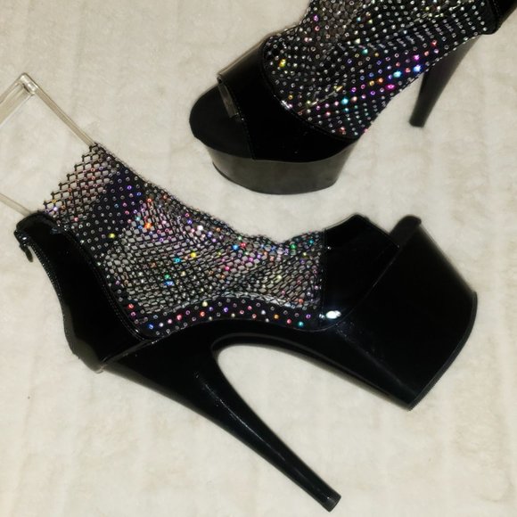 Pleaser | Shoes | Black Stretch Rhinestone Mesh High Heel Platform ...